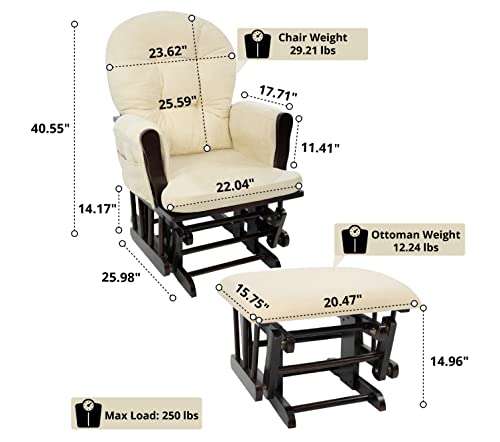 Brisbane Nursery Glider & Ottoman Sets, Swivel Glider Recliner Nursery Rocking Chair, Nursery Glider Rocker with Ottoman, Reclining Gliders & Chairs for Breastfeeding, Reading, Napping, Espresso/Cream