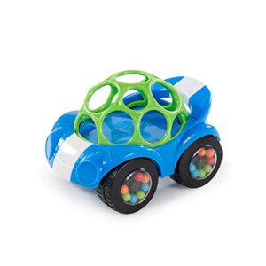 bright starts oball rattle & roll sports race car toy push and go vehicle, easy grasp, ages 3 months +, blue