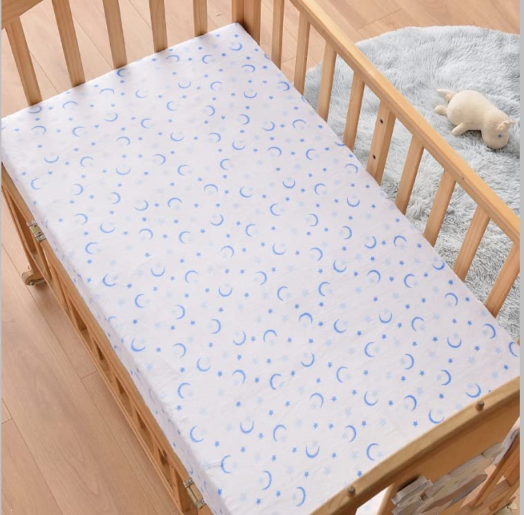 Cozy Fleece Microplush Crib Sheets, Blue/White with Moon and Stars