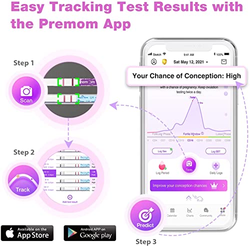 Ovulation Test Strips Powered by Premom Ovulation Predictor APP, FSA Eligible, 40 Ovulation Test and 10 Pregnancy Test Strips, 40LH +10HCG | Package May Vary