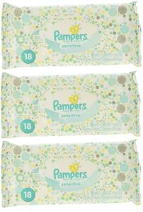 pampers sensitive wipes, 18 count (pack of 3)