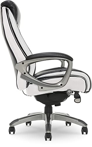 Serta Executive Office Smart Layers Technology Leather and Mesh Ergonomic Computer Chair with Contoured Lumbar and ComfortCoils, Black & White