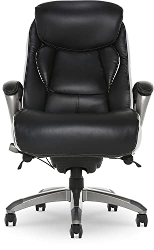 Serta Executive Office Smart Layers Technology Leather and Mesh Ergonomic Computer Chair with Contoured Lumbar and ComfortCoils, Black & White