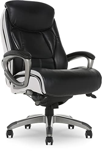 Serta Executive Office Smart Layers Technology Leather and Mesh Ergonomic Computer Chair with Contoured Lumbar and ComfortCoils, Black & White