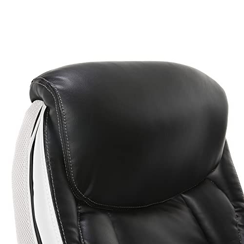 Serta Executive Office Smart Layers Technology Leather and Mesh Ergonomic Computer Chair with Contoured Lumbar and ComfortCoils, Black & White