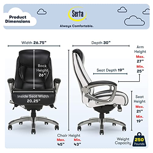 Serta Executive Office Smart Layers Technology Leather and Mesh Ergonomic Computer Chair with Contoured Lumbar and ComfortCoils, Black & White