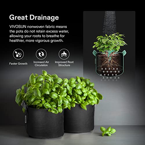 VIVOSUN 5-Pack 5 Gallon Grow Bags Heavy Duty 300G Thickened Nonwoven Plant Fabric Pots with Handles