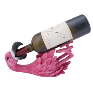 beachcombers flamingo pink tropical coastal nautical beach house tabletop rack figure collectible wine bottle holder pink