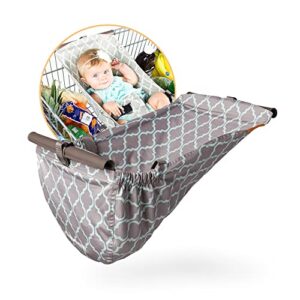 binxy baby shopping cart hammock for infants and toddlers, cart seats for babies, for all car seat models, grocery cart hammock for baby, capacity of up to 50 lbs, gray and aqua