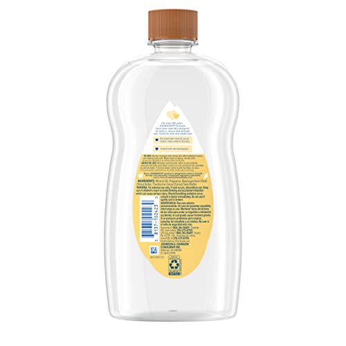 Johnson's Baby Oil, Mineral Oil Enriched with Shea & Cocoa Butter to Prevent Moisture Loss, Hypoallergenic, 20 fl. oz