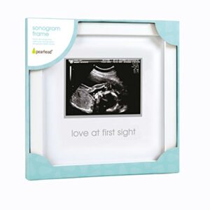 Pearhead Love at First Sight Sonogram Picture Frame, Pregnancy Ultrasound Keepsake Photo Frame, Gender-Neutral Baby Nursery Décor, 4x3 Photo, White