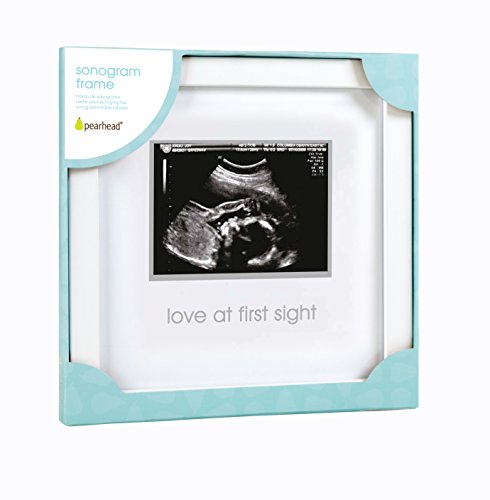 Pearhead Love at First Sight Sonogram Picture Frame, Pregnancy Ultrasound Keepsake Photo Frame, Gender-Neutral Baby Nursery Décor, 4x3 Photo, White