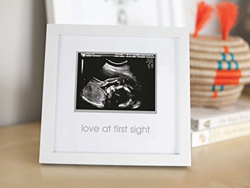 Pearhead Love at First Sight Sonogram Picture Frame, Pregnancy Ultrasound Keepsake Photo Frame, Gender-Neutral Baby Nursery Décor, 4x3 Photo, White