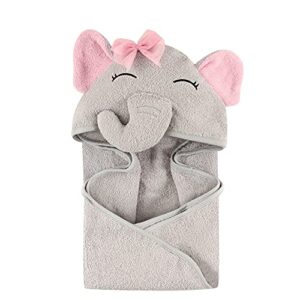 hudson baby unisex baby cotton animal face hooded towel, pretty elephant, one size