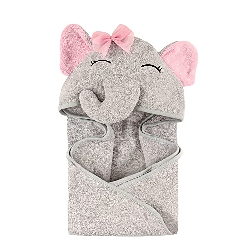 Hudson Baby Unisex Baby Cotton Animal Face Hooded Towel, Pretty Elephant, One Size