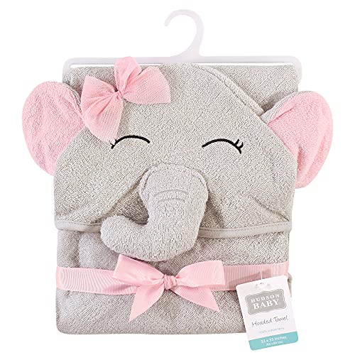 Hudson Baby Unisex Baby Cotton Animal Face Hooded Towel, Pretty Elephant, One Size