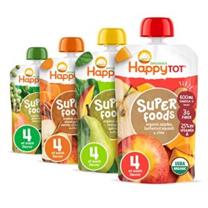 happytot organics super foods stage 4, super foods variety pack, 4.22 ounce pouch (pack of 16) packaging may vary