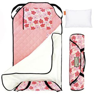 urban infant tot cot kids nap mat - toddler preschool daycare bedding cover with blanket and pillow - poppies