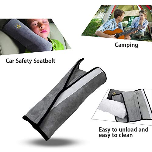 COFFLED Gray Seat Belt Pillow for Kids 2PC, Seatbelt Pillow for Child Travel, Seat Belt Pillow for Toddler Head Protector, Shoulder Pad for Car Safety Seatbelt, Car Sleeping Seat Belt Pillow Support