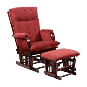 Artiva USA AF20203-MRS Home Deluxe Marsala Super Soft Microfiber Cushion Cherry Wood Glider Chair and Ottoman Set, Red