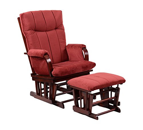 Artiva USA AF20203-MRS Home Deluxe Marsala Super Soft Microfiber Cushion Cherry Wood Glider Chair and Ottoman Set, Red