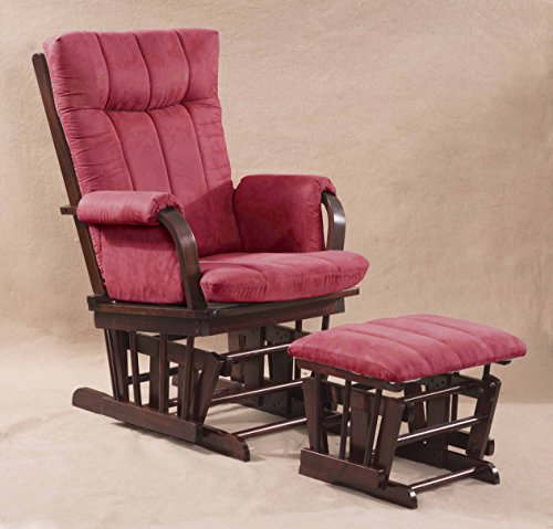 Artiva USA AF20203-MRS Home Deluxe Marsala Super Soft Microfiber Cushion Cherry Wood Glider Chair and Ottoman Set, Red