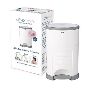 dekor mini hands-free diaper pail | white | easiest to use | just step – drop – done | doesn’t absorb odors | 20 second bag change | most economical refill system