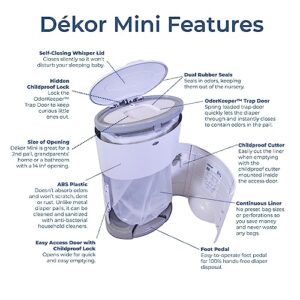 Dekor Mini Hands-Free Diaper Pail | White | Easiest to Use | Just Step – Drop – Done | Doesn’t Absorb Odors | 20 Second Bag Change | Most Economical Refill System