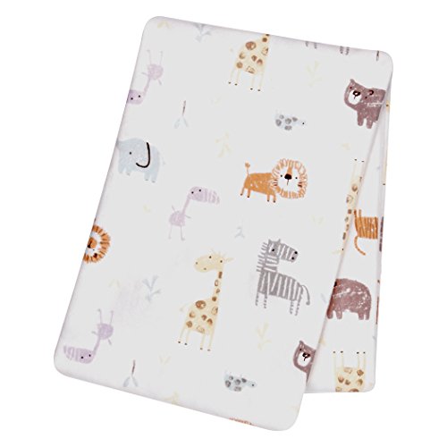 Trend Lab Crayon Jungle Flannel Swaddle Blanket - Jungle Animals Scatter Print Cotton Flannel, Orange, Yellow, Gray and White, 48 in x 48 in