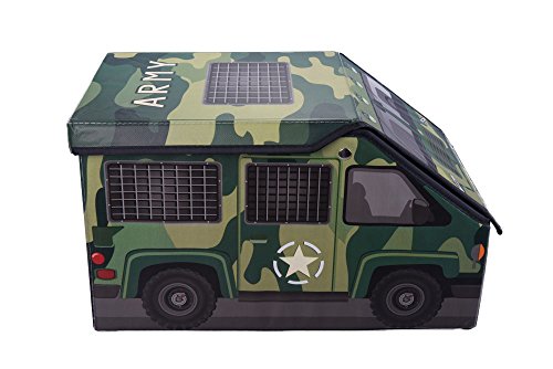 Clever Creations Kids Collapsible Storage Organizer and Ottoman, Perfect Vehicle Themed Toy Chest for Storing Books, Shoes, Games and More, Camo Truck