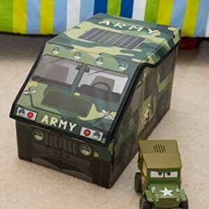 Clever Creations Kids Collapsible Storage Organizer and Ottoman, Perfect Vehicle Themed Toy Chest for Storing Books, Shoes, Games and More, Camo Truck