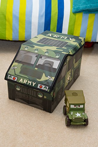 Clever Creations Kids Collapsible Storage Organizer and Ottoman, Perfect Vehicle Themed Toy Chest for Storing Books, Shoes, Games and More, Camo Truck