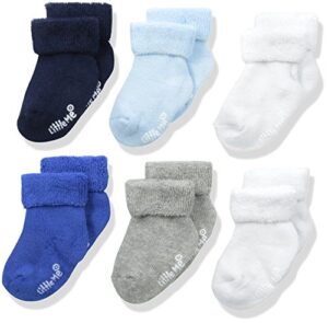 little me baby boys 6 pack boy socks, blue/white/gray, 0-6 months us