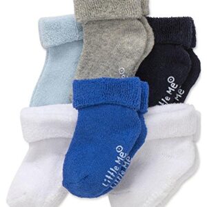 Little Me Baby Boys 6 Pack Boy Socks, Blue/White/Gray, 0-6 Months US