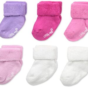 Little Me Baby Girl Socks, 6 Pack, 0-6 Months, Purple/Pink/White