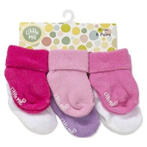 Little Me Baby Girl Socks, 6 Pack, 0-6 Months, Purple/Pink/White