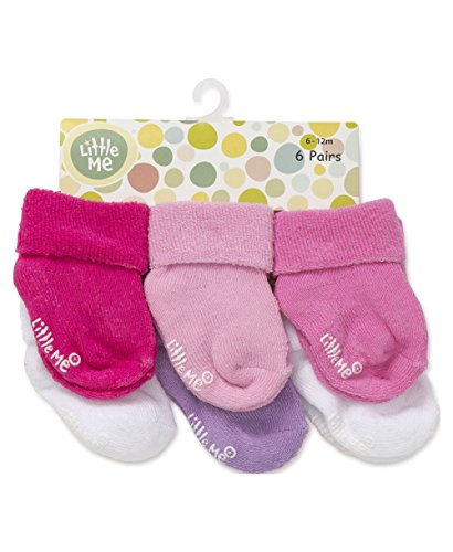 Little Me Baby Girl Socks, 6 Pack, 0-6 Months, Purple/Pink/White