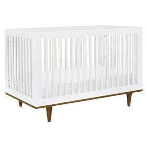 davinci marley 3-in-1 convertible crib in white finish and walnut legs, greenguard gold certified