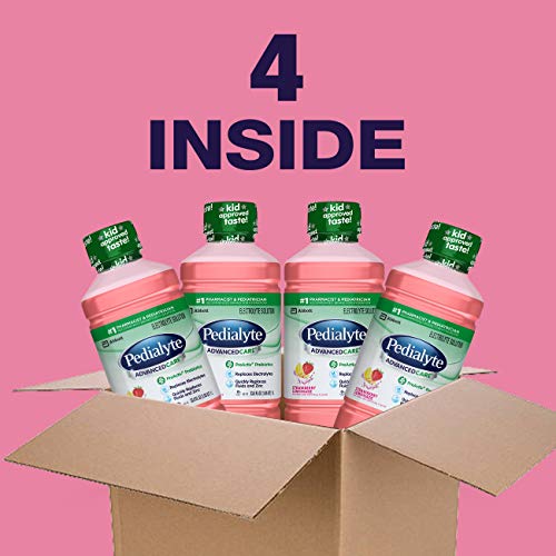 Pedialyte AdvancedCare Electrolyte Solution, 1 Liter, 4 Count, with PreActiv Prebiotics, Hydration Drink, Strawberry Lemonade