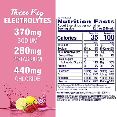 Pedialyte AdvancedCare Electrolyte Solution, 1 Liter, 4 Count, with PreActiv Prebiotics, Hydration Drink, Strawberry Lemonade