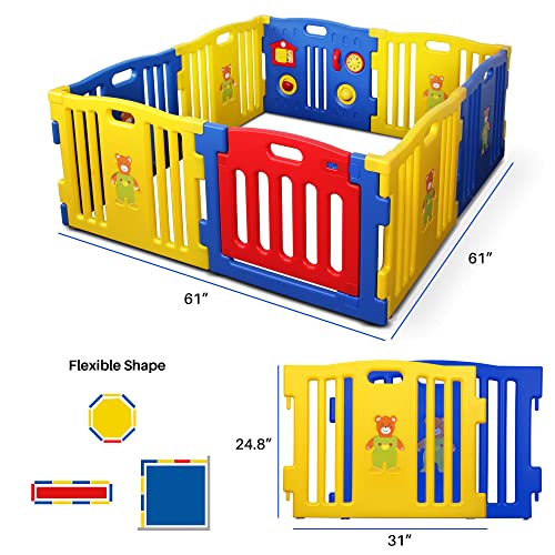 Kidzone Baby Playpen Kids 8 Panel Safety Play Center Yard Home Indoor Outdoor Pen Play Pen Children Activity (Blue)