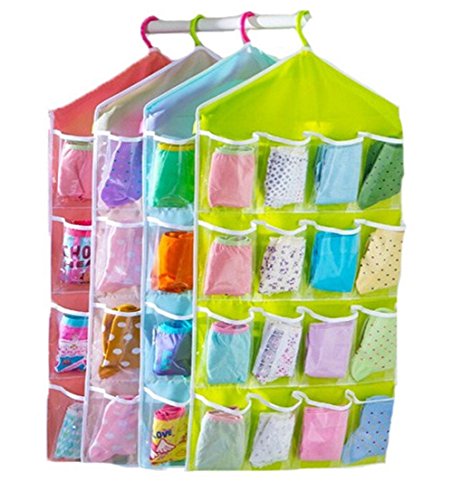 HENGSONG 16 Lots Socks Jewelry Bra Underwear Hanging Storage Pockets Bags Organizer (Beige)