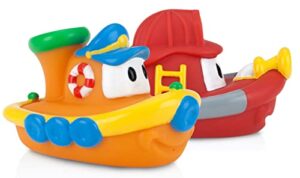 nuby 2-pack tub tugs floating boat bath toys, colors may vary, (pack of 2)