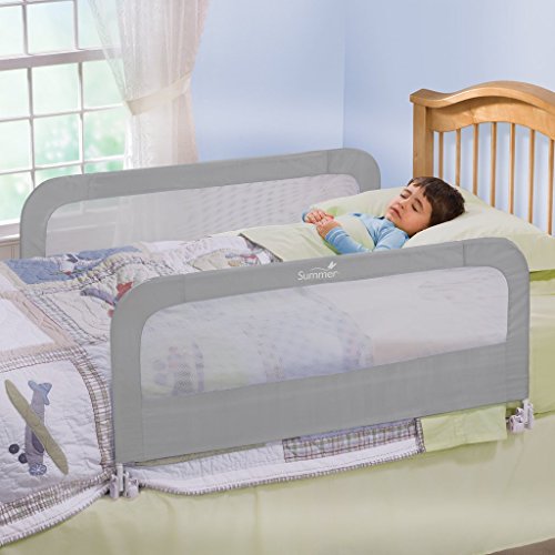 Summer® Double Safety Bedrail, Gray, Metal and Fabric Bedrail Set for Toddlers, 42.5” Long, Fits Twin, Full, and Queen Beds and Accommodates Thick Mattresses and Platform Beds