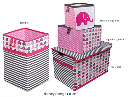 Bacati Elephants Storage Toy Chest, Pink/Fuschia/Grey (EPGSTC)