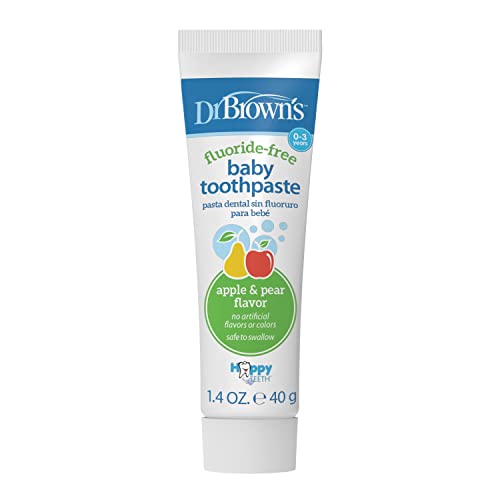 Dr. Brown’s Fluoride-Free Baby Toothpaste, Safe to Swallow, Apple Pear, 1-Pack, 1.4oz/40g, 0-3 years