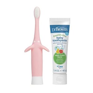 Dr. Brown’s Infant-to-Toddler Training Toothbrush Set, Pink Elephant with Fluoride-Free Apple Pear Baby Toothpaste, 0-3 years