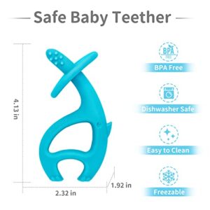 Baby Teething Toys for Babies 3-12 Months with Attachment to Clip, Mombella Elephant Baby Teether Toys 6 Month Old, Soft Silicone Infant Chew Toy 9 Months Teething Relief, Ideal Newborn Gifts, Blue