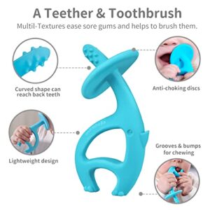 Baby Teething Toys for Babies 3-12 Months with Attachment to Clip, Mombella Elephant Baby Teether Toys 6 Month Old, Soft Silicone Infant Chew Toy 9 Months Teething Relief, Ideal Newborn Gifts, Blue