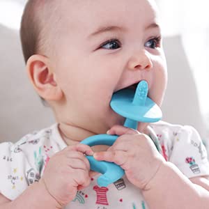 Baby Teething Toys for Babies 3-12 Months with Attachment to Clip, Mombella Elephant Baby Teether Toys 6 Month Old, Soft Silicone Infant Chew Toy 9 Months Teething Relief, Ideal Newborn Gifts, Blue